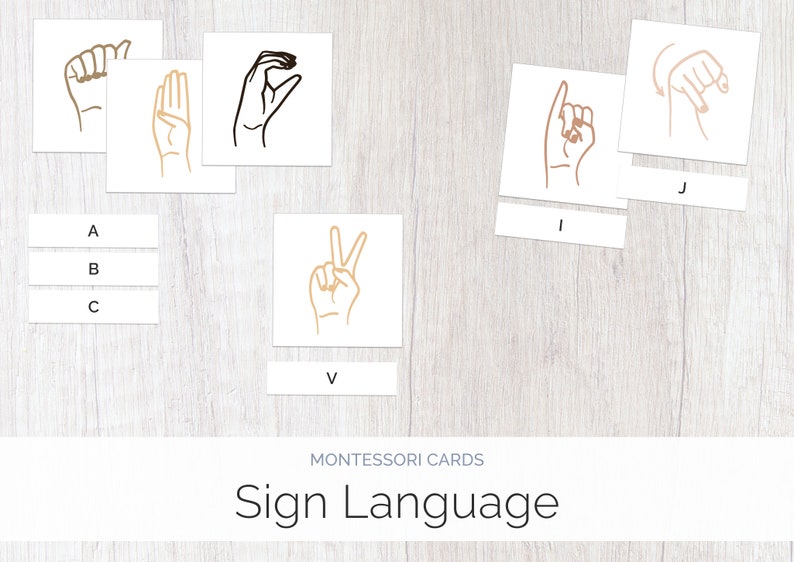 Sign Language A-Z Skin Tones Montessori Cards Montessori Education ...