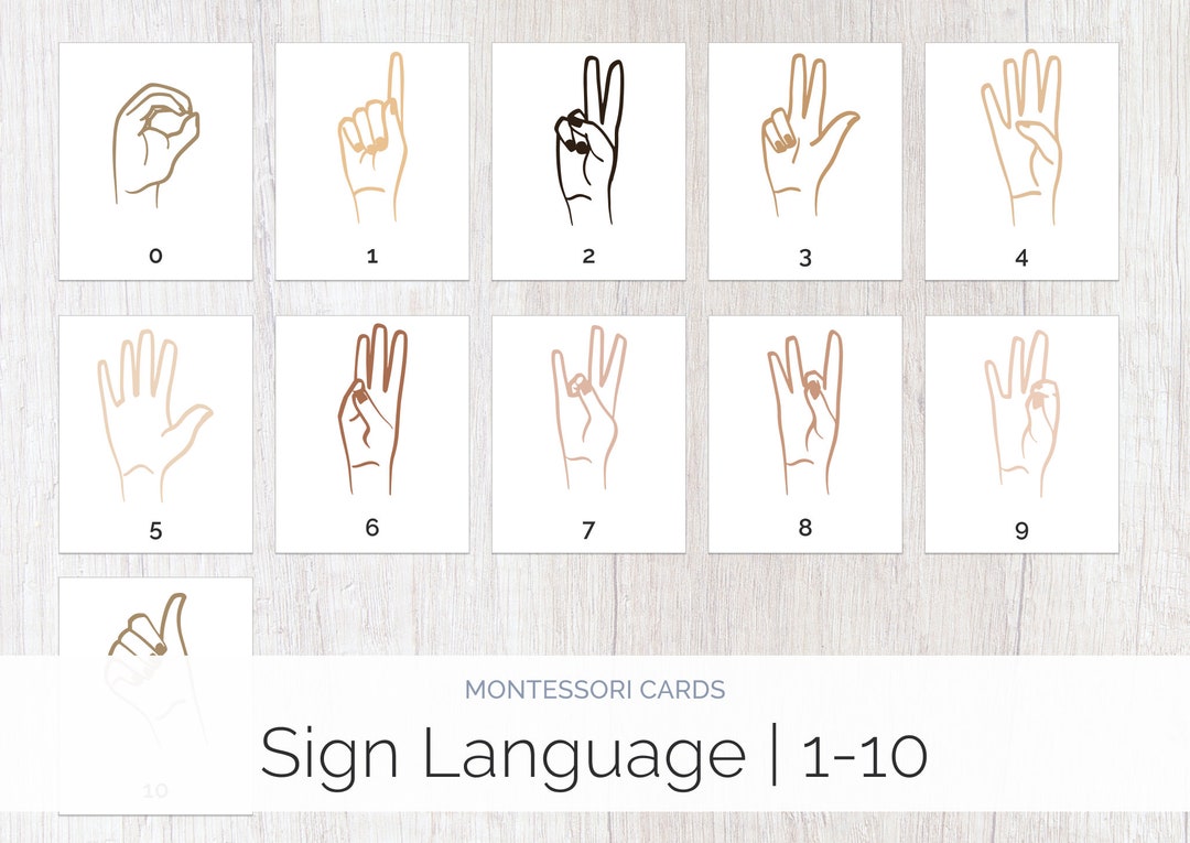 Sign Language 0-10 | Skin Tones | Montessori Cards | Montessori ...