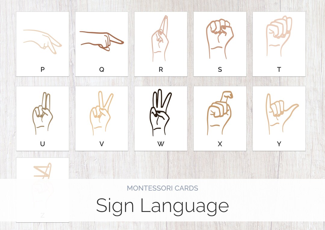 Sign Language A-Z Skin Tones Montessori Cards Montessori Education ...