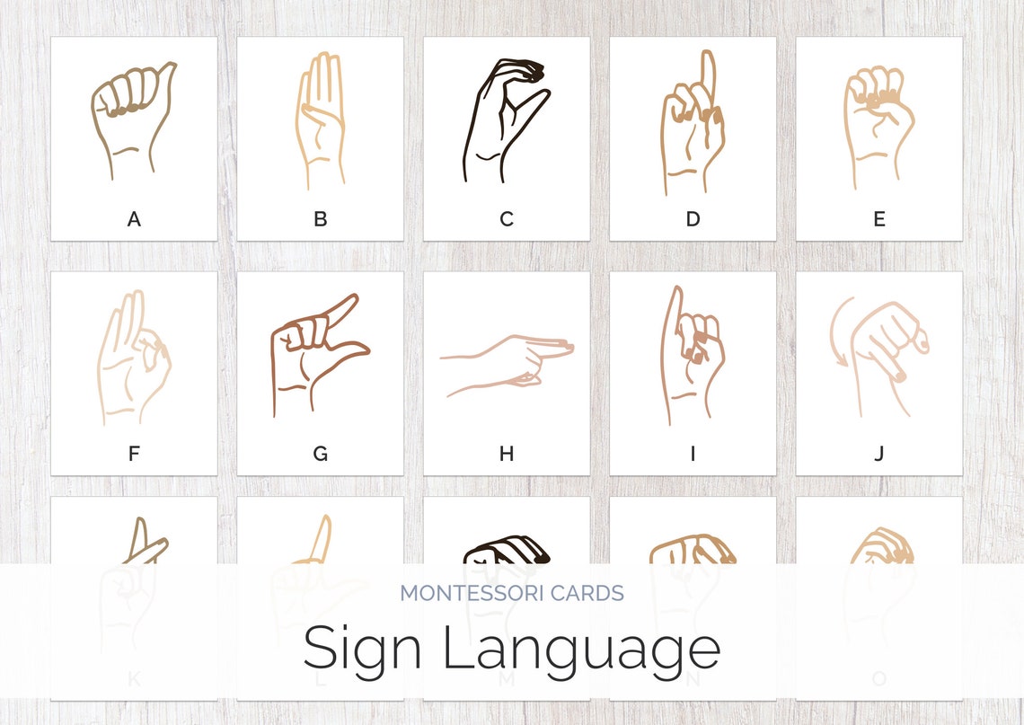Sign Language A-Z Skin Tones Montessori Cards Montessori Education ...