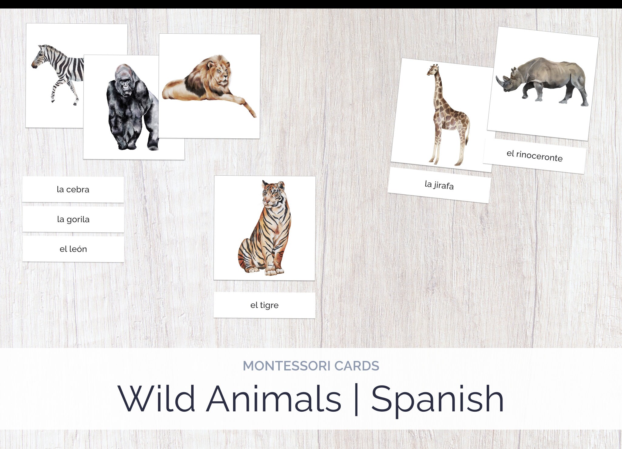 Wild Animals | Spanish Montessori Cards | Safari Animals | Montessori ...