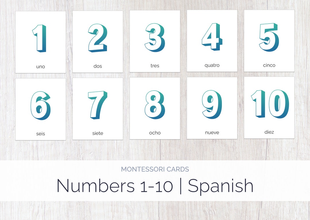 Aqua | Spanish | 1-10 Montessori Cards | Foreign Language | Montessori ...