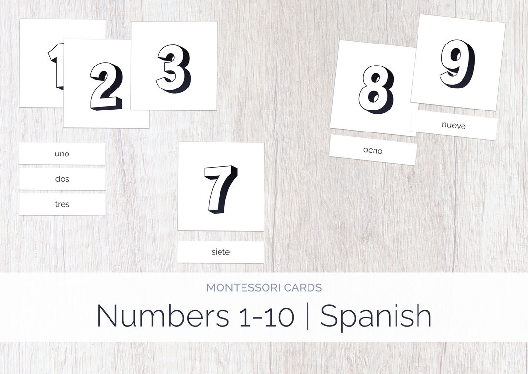 Black | Spanish | 1-10 Montessori Cards | Foreign Language | Montessori ...