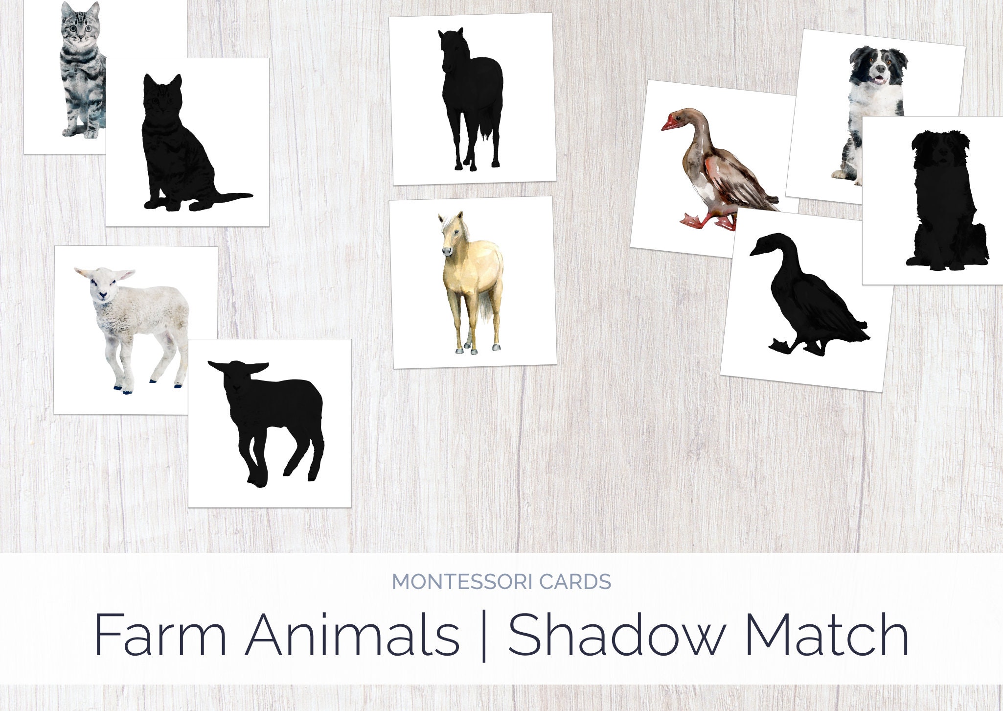 Farm Animals | Montessori Shadow Matching Cards | Montessori Toys ...