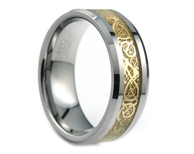 Gold Celtic Dragon Design Inlay, Wedding Ring,gold Dragon Inlay,celtic ...