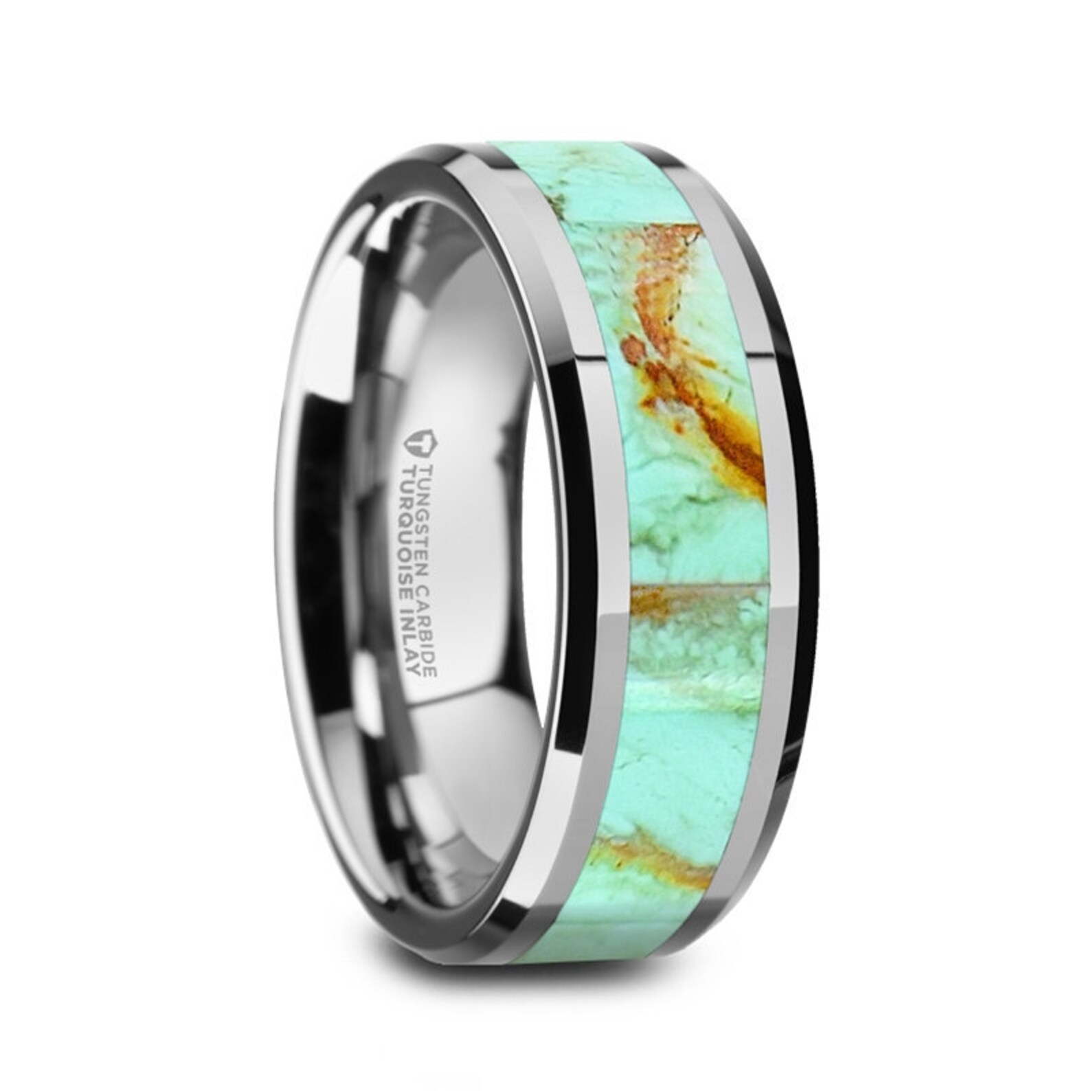 8mm Light Blue Turquoise Stone Inlay Tungsten Carbide Wedding Band 8mm ...