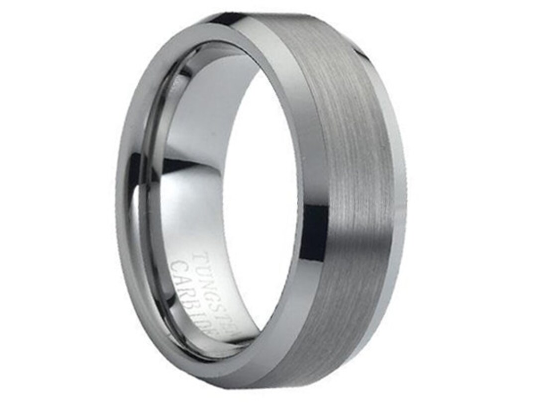 Personalized Engraved Tungsten Carbide Ring Brushed Center High Polish ...