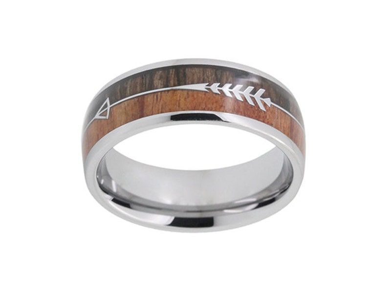 Red Wood Koa Wood Arrow Inlay Tungsten Carbide Wedding Band - Etsy