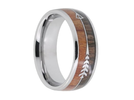 Red Wood Koa Wood Arrow Inlay Tungsten Carbide Wedding Band - Etsy
