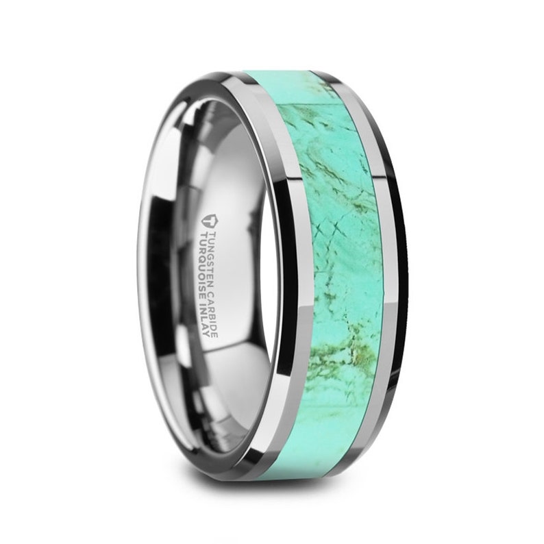 8mm Light Blue Turquoise Stone Inlay Tungsten Carbide Wedding Band 8mm ...