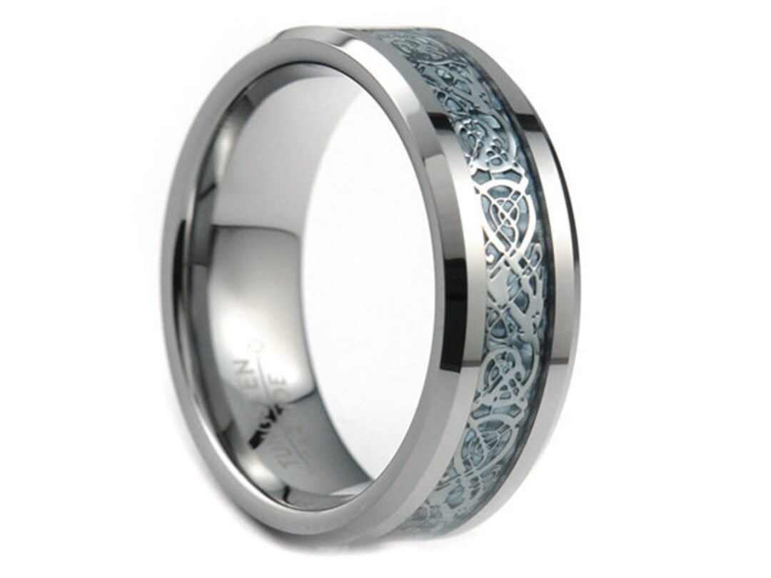 Light Blue Celtic Dragon Design Inlay,tungsten Carbide Ring,celtic ...