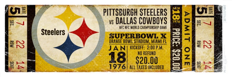 Superbowl 10 Pittsburgh Steelers Vintage Ticket Poster | Etsy