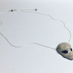 Floating Grey Alien Head Necklace 16-18 Solid Sterling Silver Chain ...