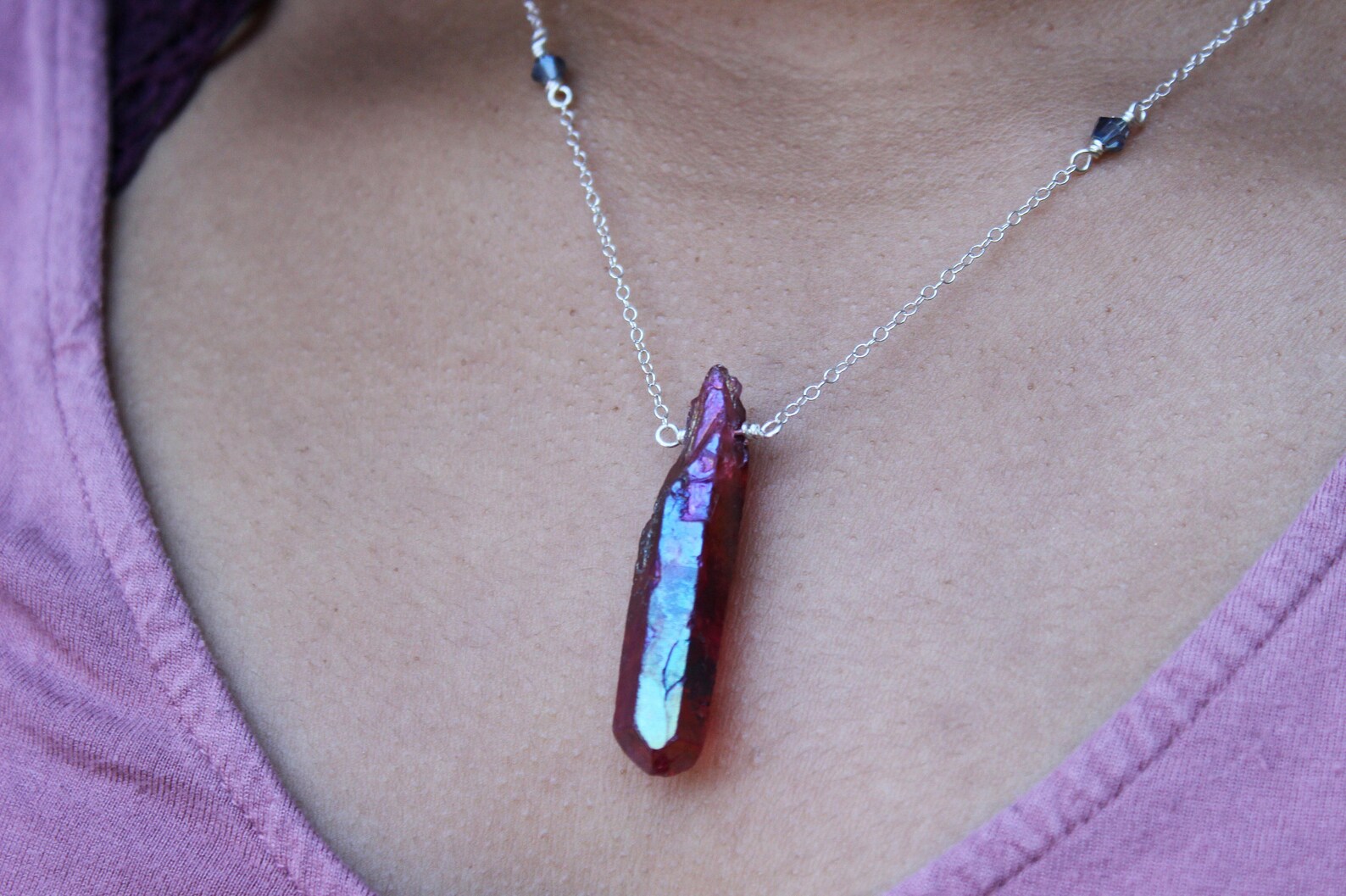 Red Crystal Point With Blue Crystal Accents Solid Sterling - Etsy