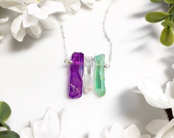 Genderqueer Pride Flag Crystal Necklace Purple White Green | Etsy