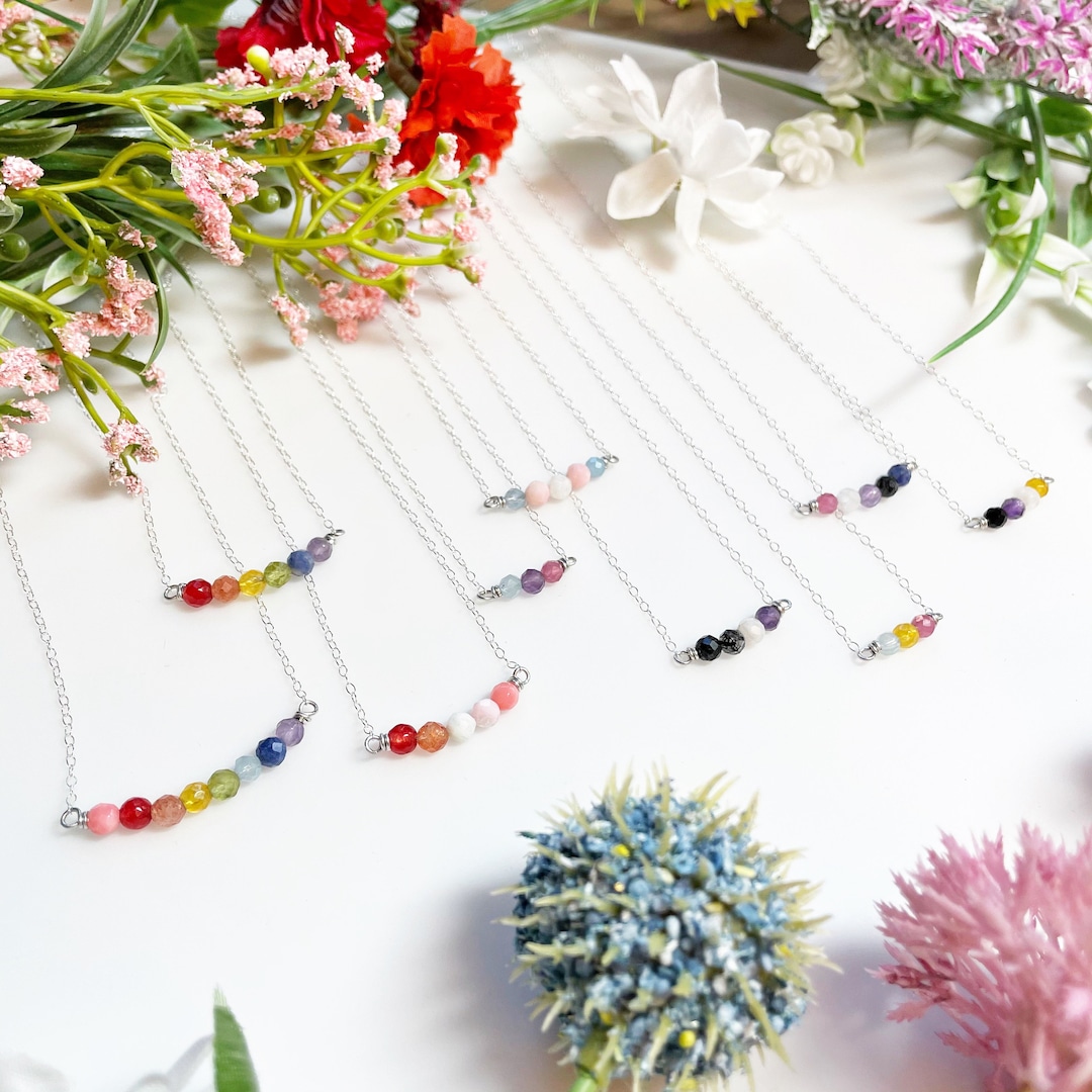 Pride Flag Gemstone Necklaces • Solid Sterling Silver Chain • LGBTQ ...