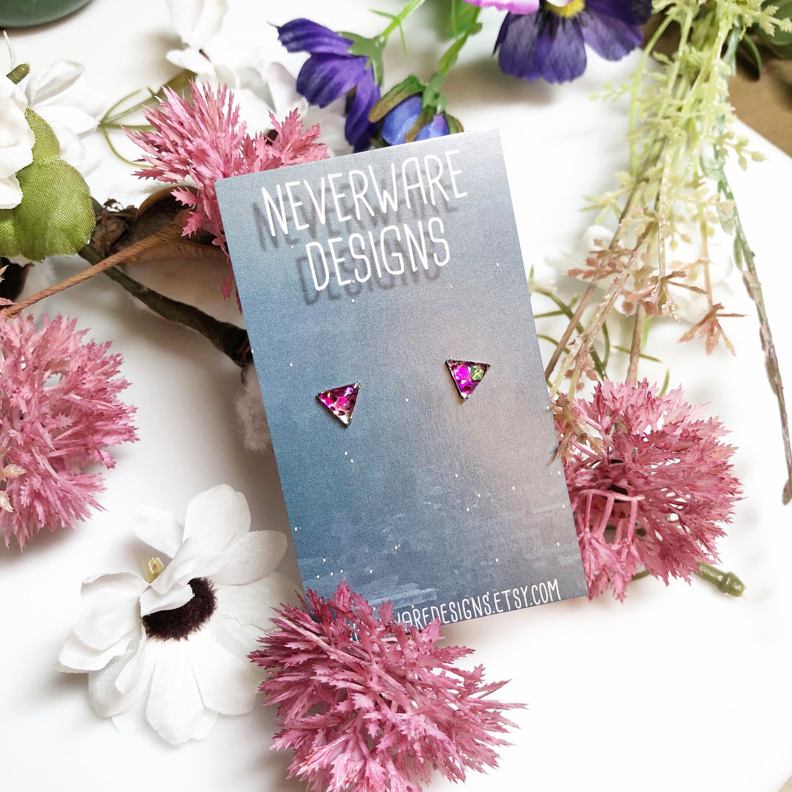 Pink Glitter Triangle Studs Pink Triangle Studs Stainless | Etsy