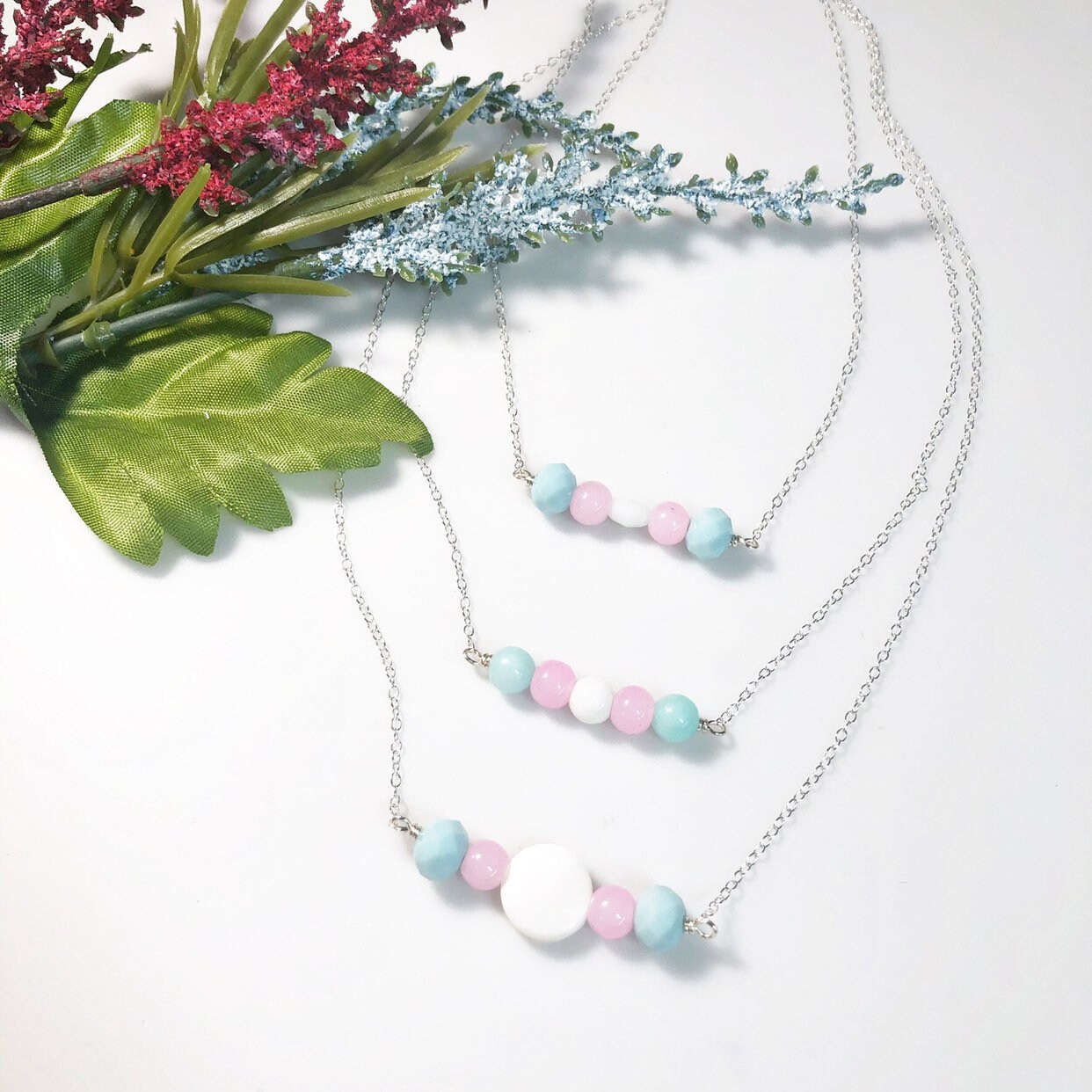 Trans Pride Flag Beaded Bar Necklace Solid Sterling Silver | Etsy