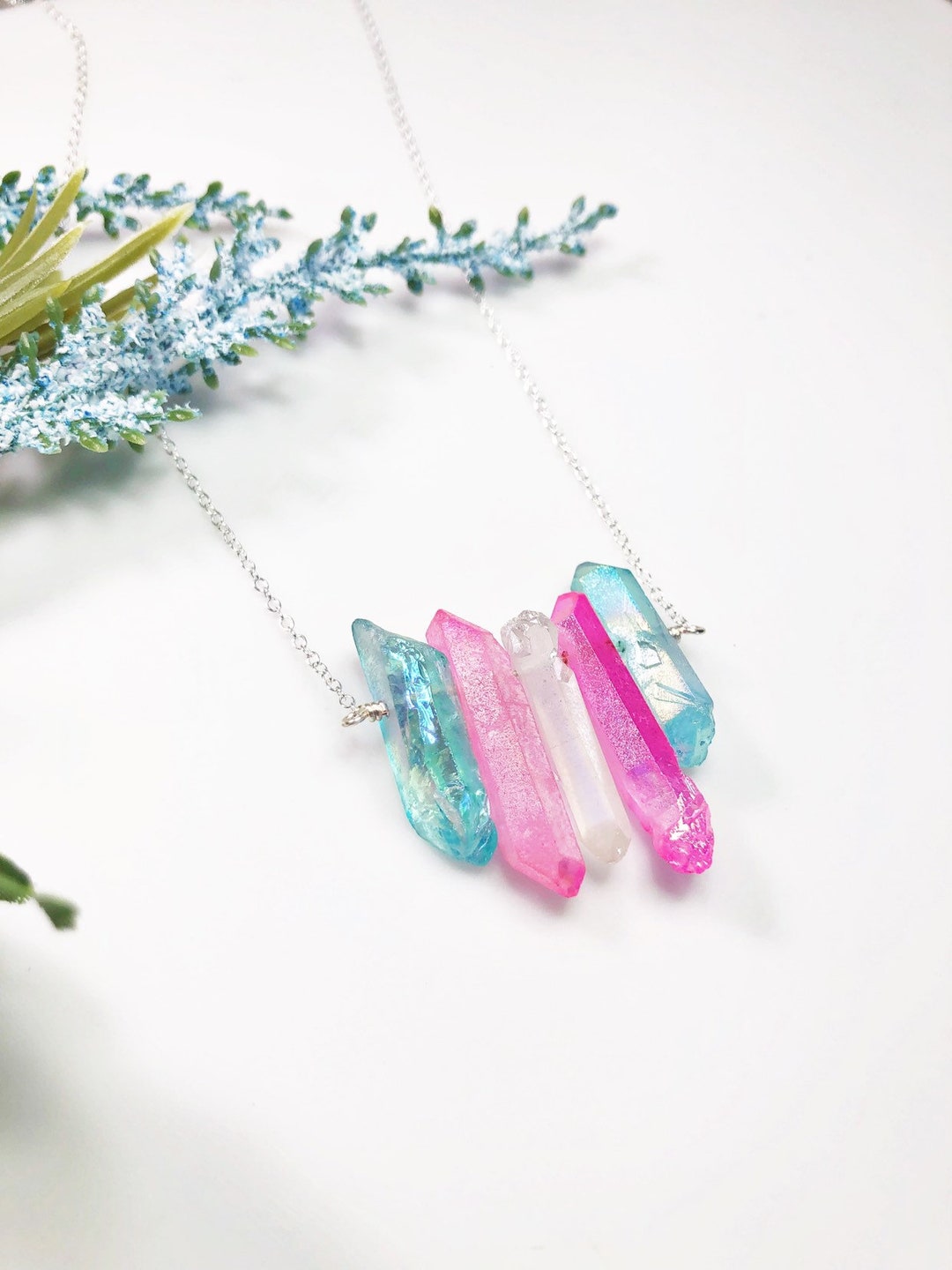 Trans Pride Flag Crystal Necklace Quartz Crystal Solid Sterling Silver ...