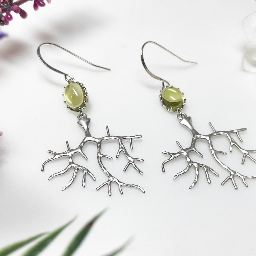 Root System Earrings Silver and Spring Green Branch Earrings Silver ...