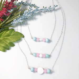 Trans Pride Flag Beaded Bar Necklace • Solid Sterling Silver Chain ...
