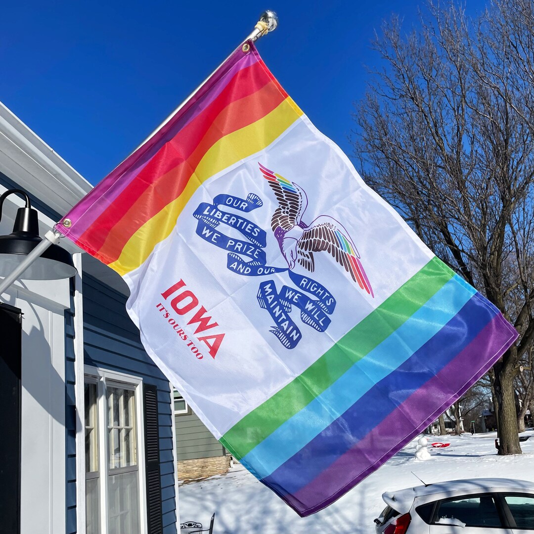 3x2 Rainbow Iowa Flag Queer Pride Flag Iowa Iowa State Flag Trans Pride ...