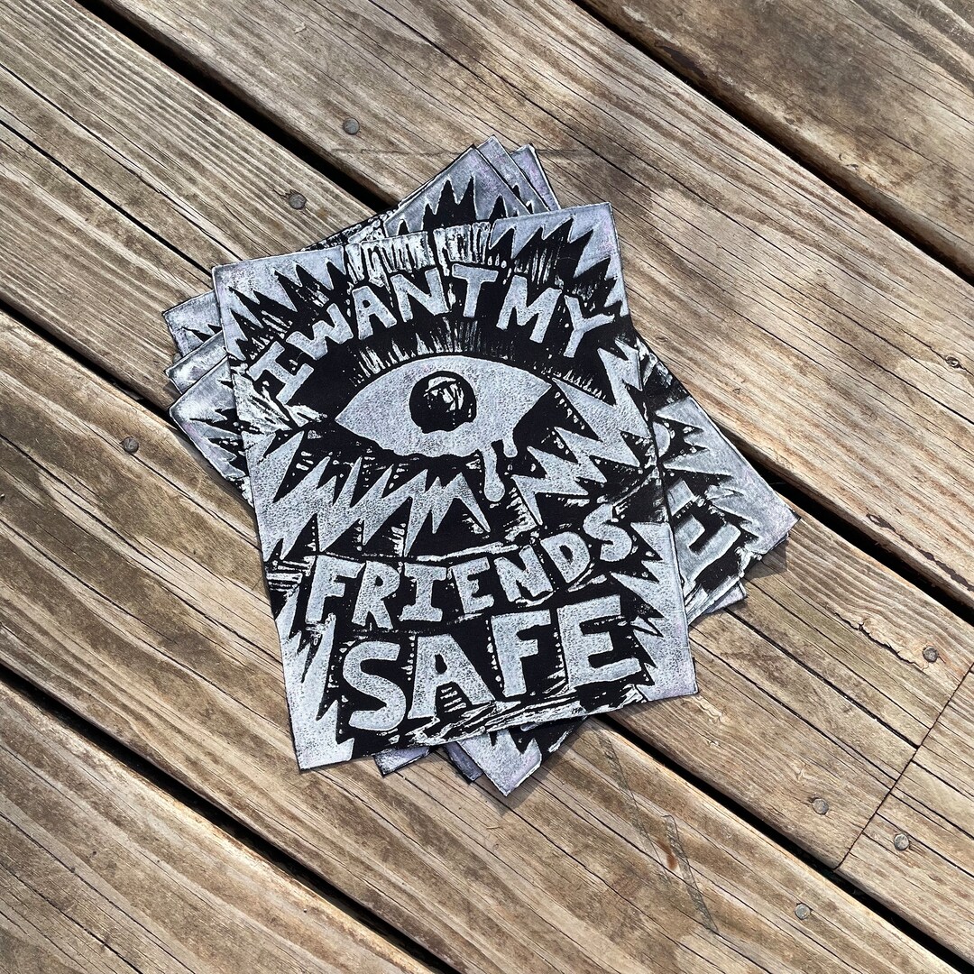 PREORDER! I Want My Friends Safe Linocut Back Parch • 8x10 Punk Back Patch • Queer Art Patch ...