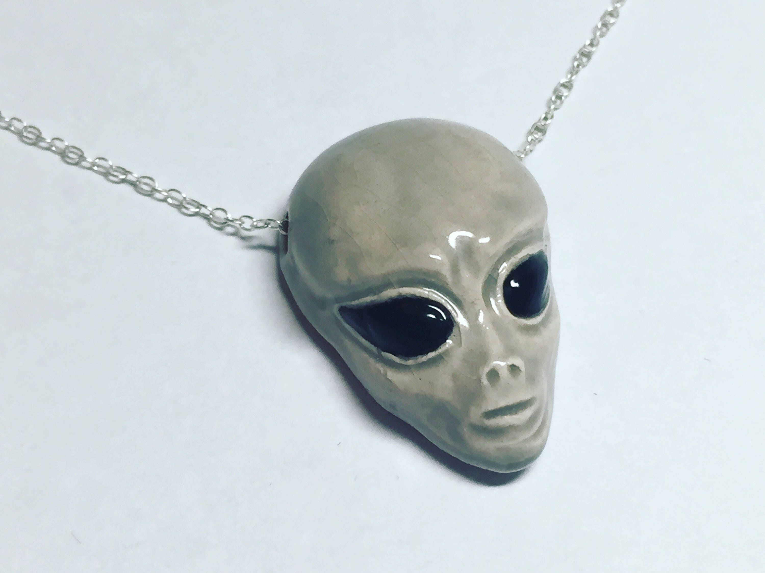 Floating Grey Alien Head Necklace 16-18 Solid | Etsy