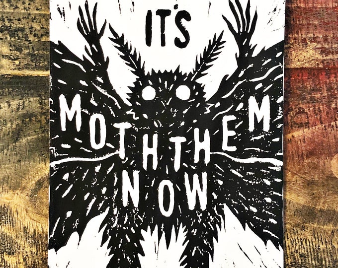 Moththem Print • Mothman Print • Black and White Block Print - Etsy