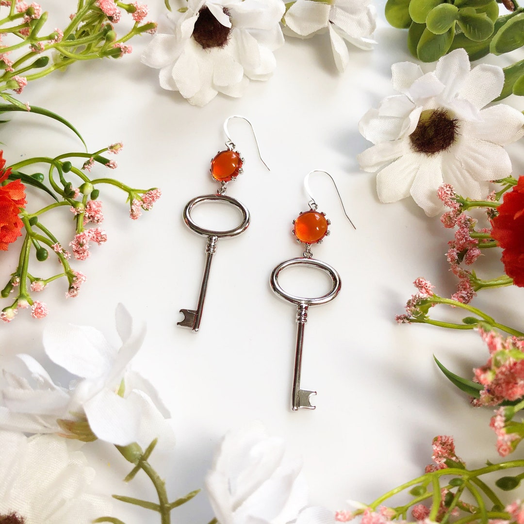 Silver & Red Skeleton Key Earrings • Long Key Earrings • Silver and Red ...