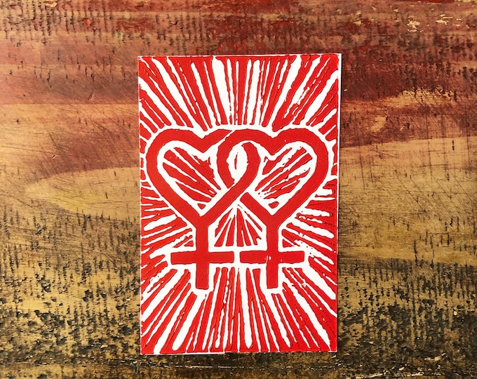 Red Heart Double Venus Symbol Art Print WLW Art Lesbian Art Queer Art ...