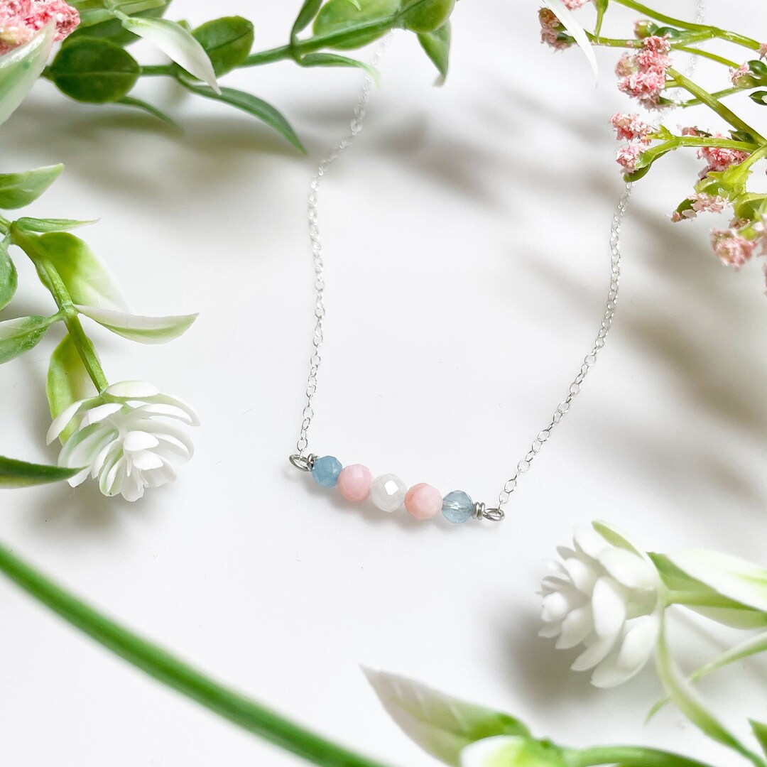 Trans Pride Flag Gemstone Necklace • Solid Sterling Silver Chain ...