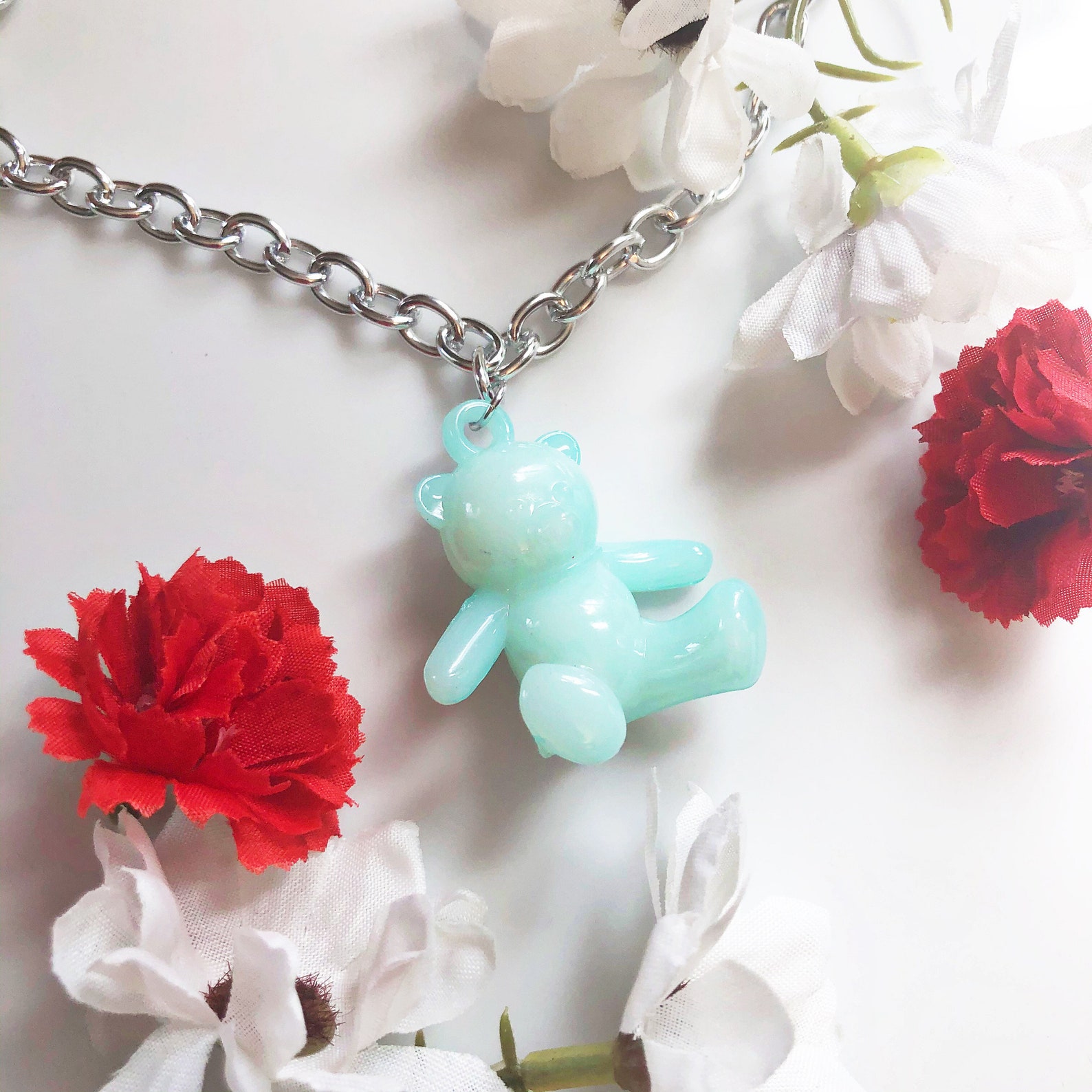 Teddy Bear Chain Choker Chunky Silver Choker Statement - Etsy