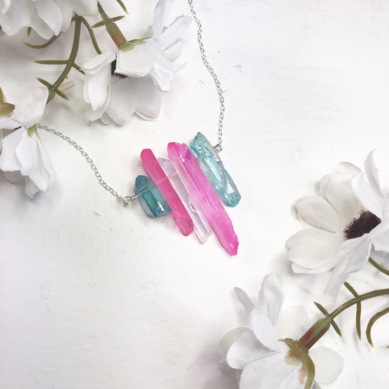 Trans Pride Flag Crystal Necklace Quartz Crystal Solid - Etsy