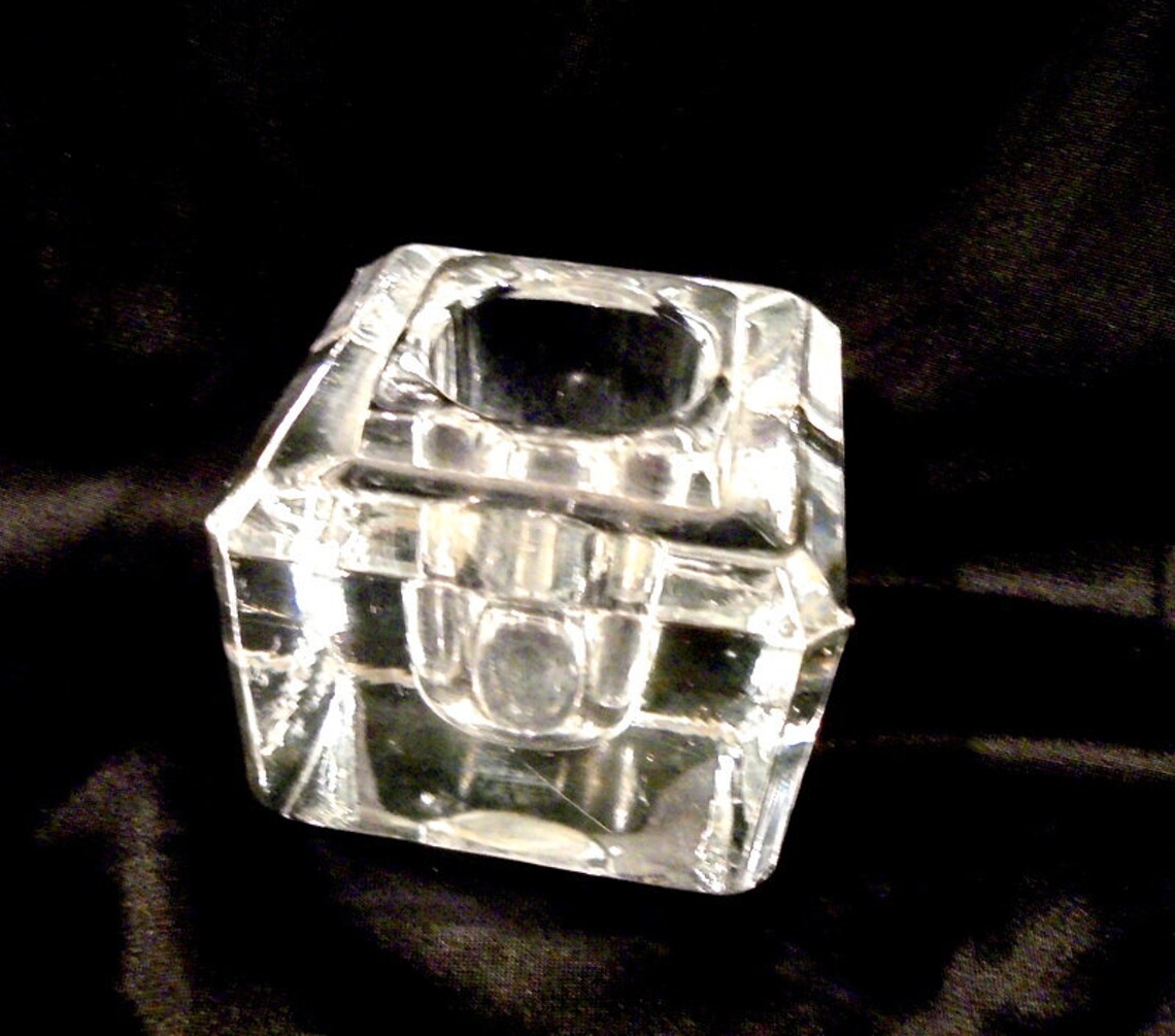 Ink Well Vintage Square Clear Ink Well Beveled Edges Heavy Cube Ink ...