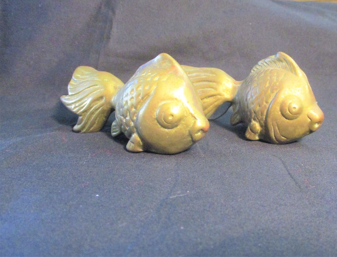 Koi Fish Brass Paperweight Statue Figurine MCM 3.5 Inches Long 2 Inches ...
