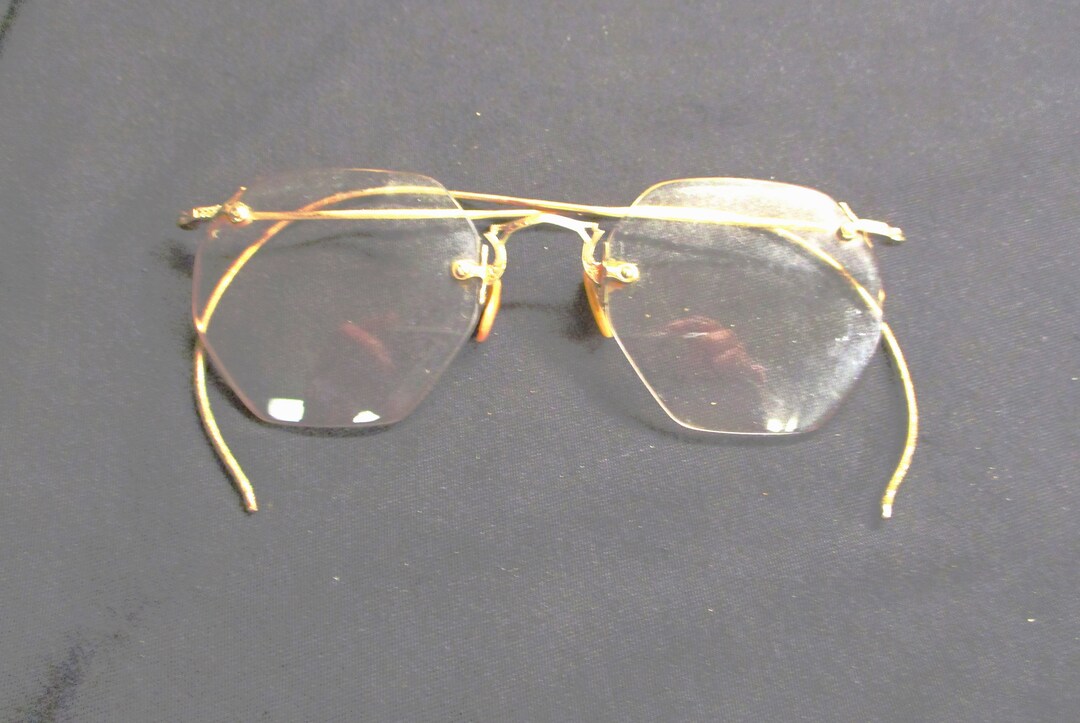 Retro Wire Lenses Rimless Frame Eyeglasses 1/10 12K GF American Optical ...