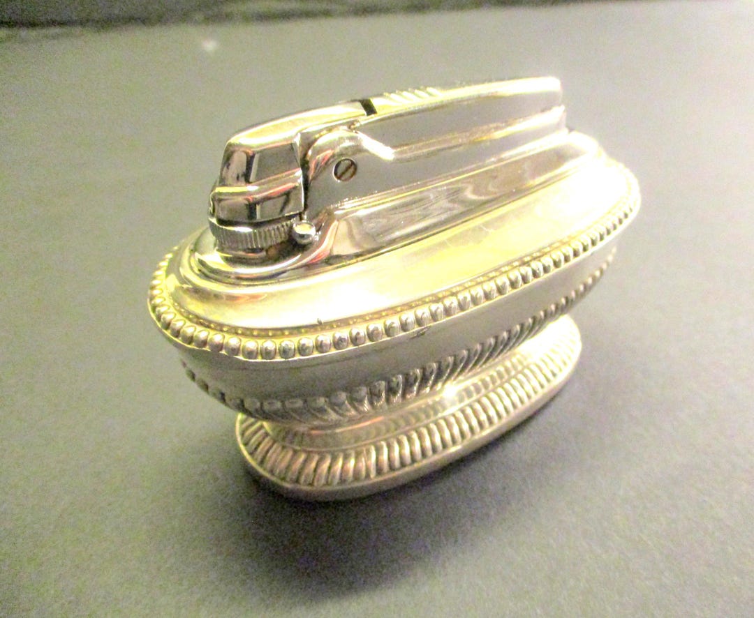 Ronson Queen Anne Table Lighter Silver Plate Beading Fan Design Made in ...