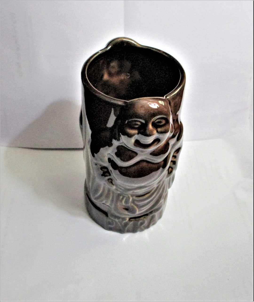 Pyrat Buddha Rum Tiki Bar Cocktail Tumbler Vase Mug Ceramic Brown Glaze ...