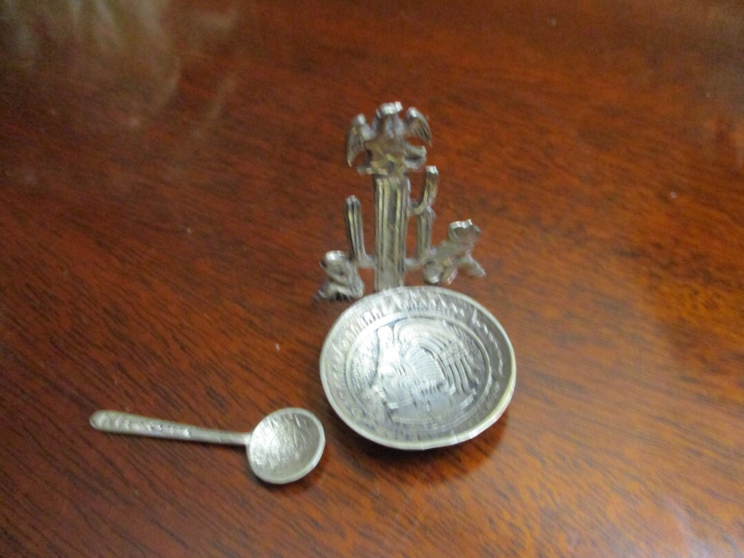 Sterling Silver Aztec Mayan Calendar Saguaro Cactus Salt Cellar Eagle ...