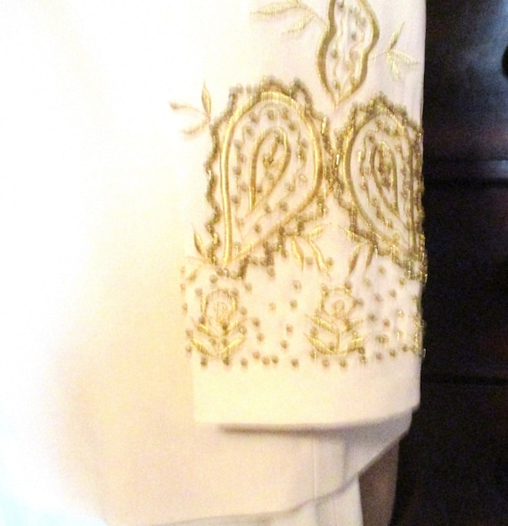 Jenna Ivory Silk Suit 1940's Gold Embellishments Made… - Gem