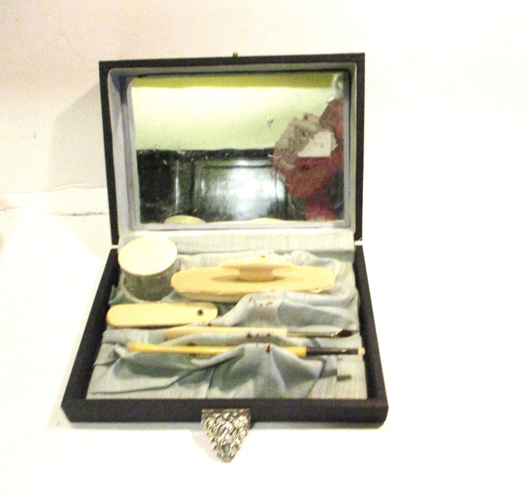1930's French Ivory Celluloid Manicure Pedicure Set Original Black Box ...