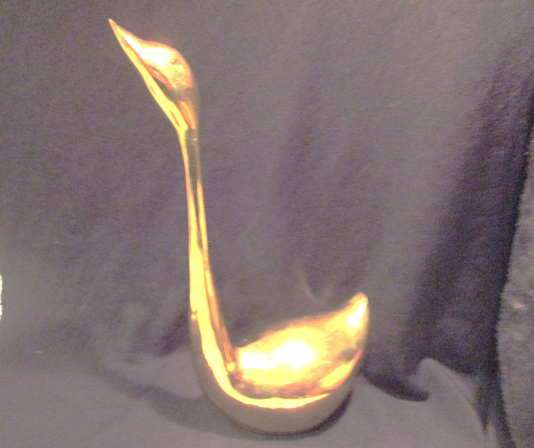 Solid Brass Swan Sculpture by Jack Houseman Inc. 8.5 Inches Tall Mid ...