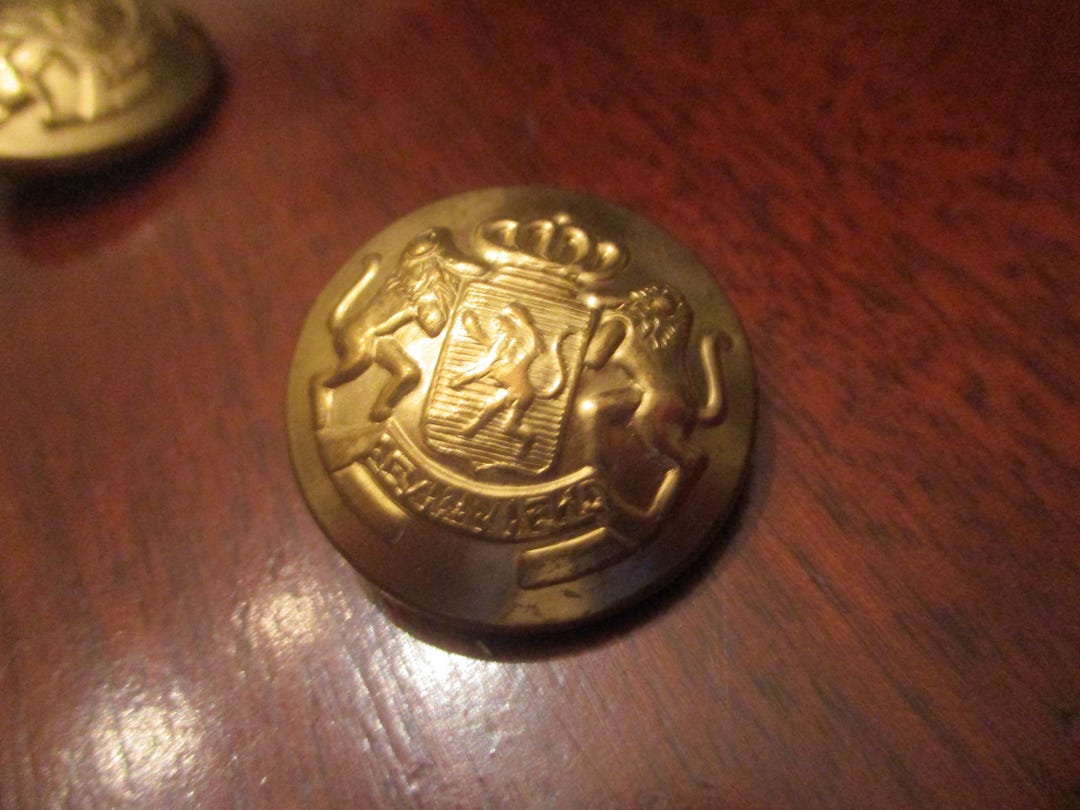 Coat of Arms Gold Buttons Shield Lions Crown Waterbury One Inch ...