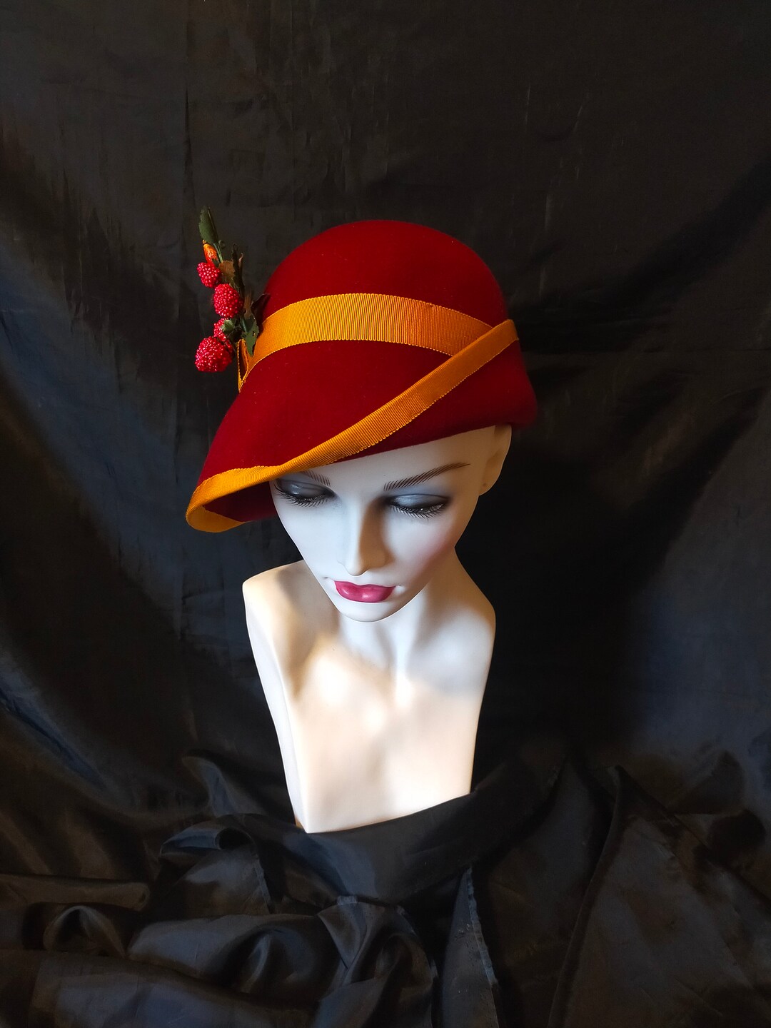 Red and Gold Cloche Hat - Etsy