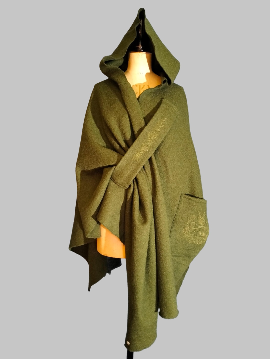 Green Boiled Wool Cloak - Embroidered Forager Cape - Etsy