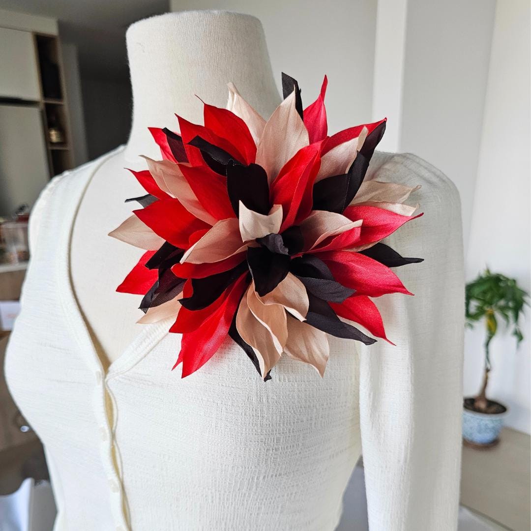 Big Red Oversized Flower Brooch Huge Hair Clip Handmade Floral Shoulder ...