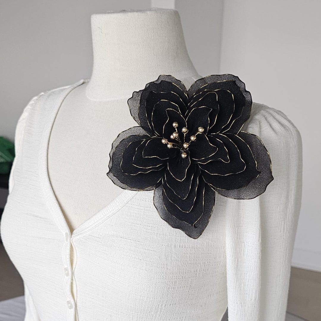 Oversized Black Flower Brooch Big Black Brooch Pin Big Boutonniere ...