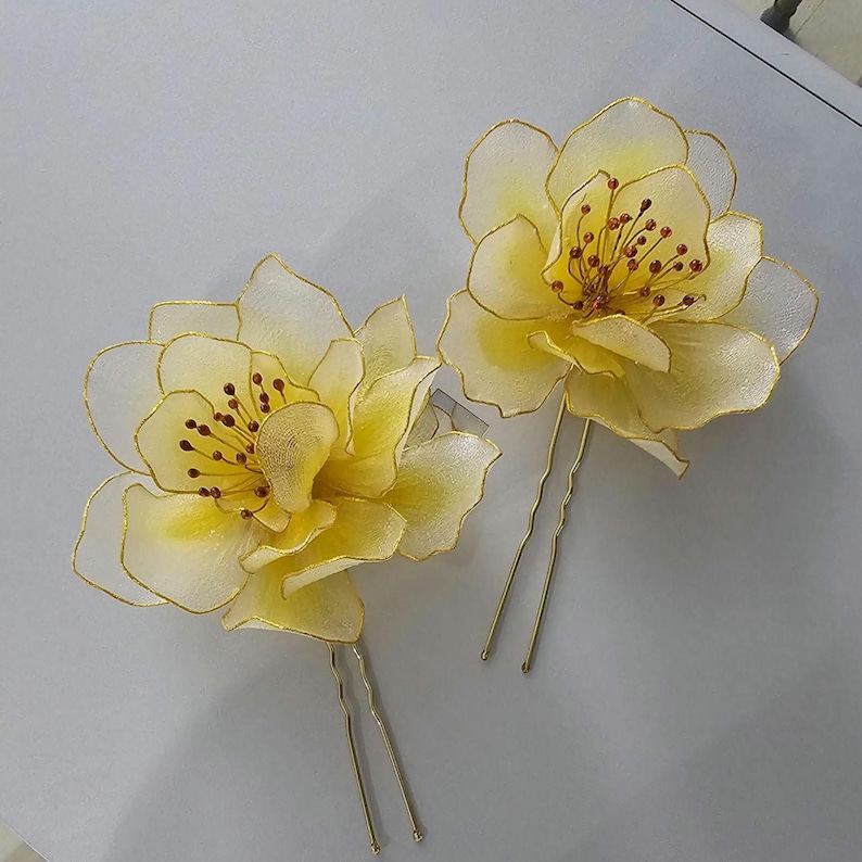 Yellow Bridal Hairpin, Yellow Flower Hairpins, Resin Flower, Flower ...