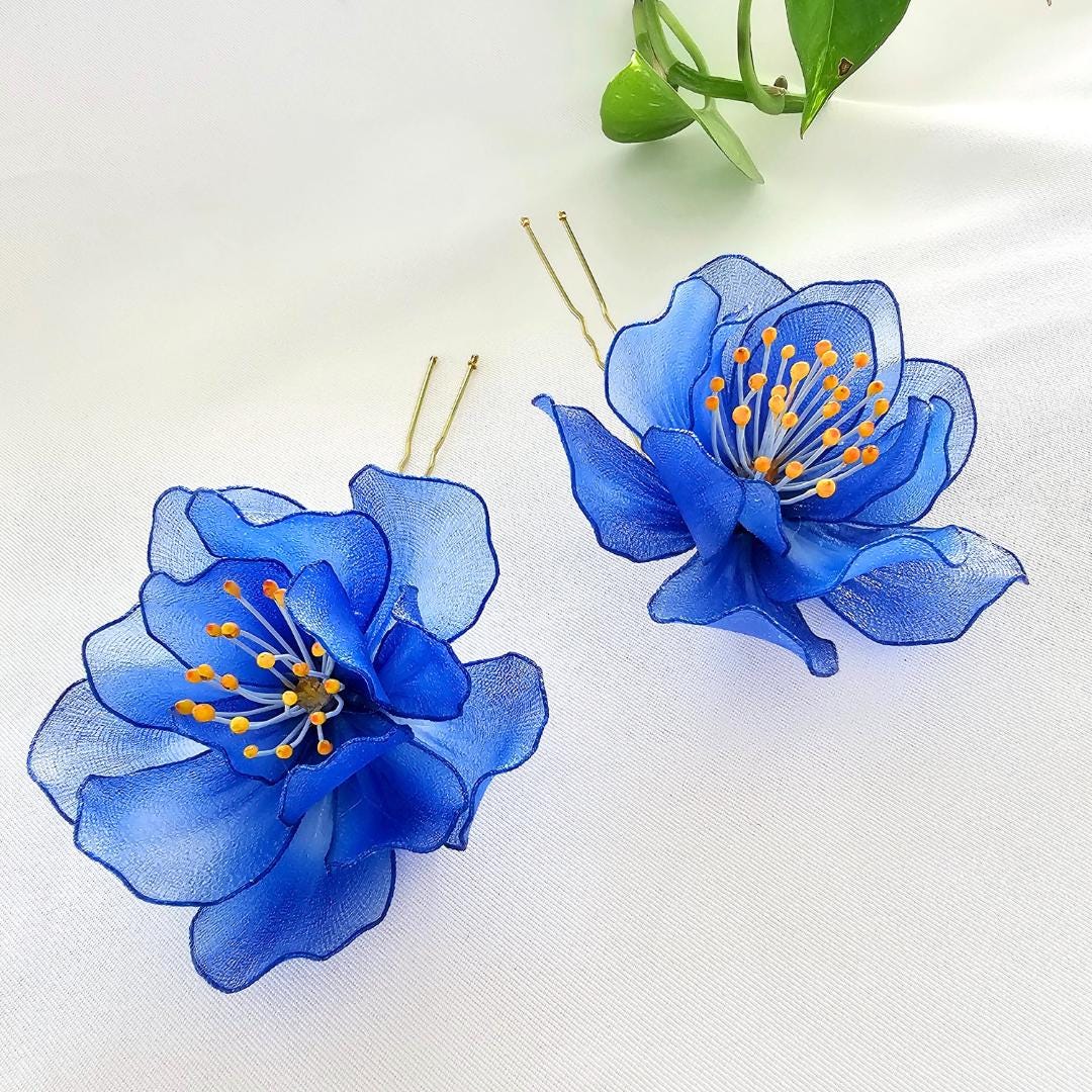 Blue Hair Pin, Bridal Hair Pin, Blue Resin Flower Hair Clip, Wedding ...